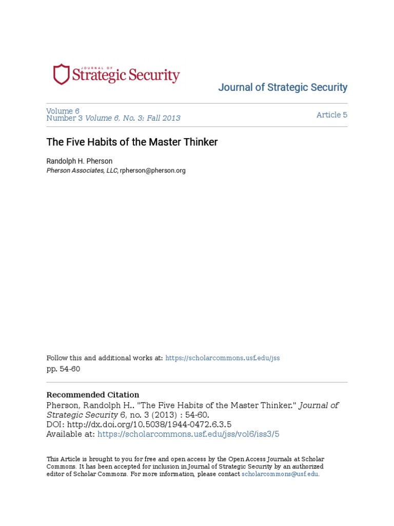 The Five Habits of The Master Thinker | PDF | Intelligence Analysis ...