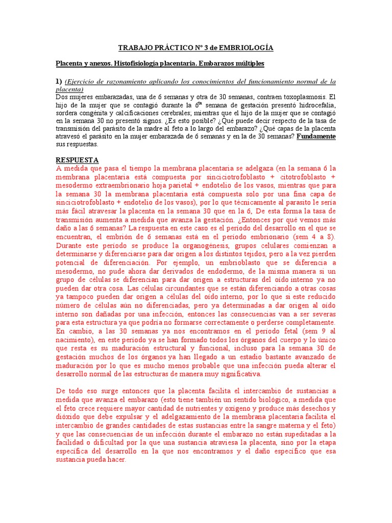 Guía de TP 3 Embrio Placenta RESUELTA | PDF | Gemelo | Placenta