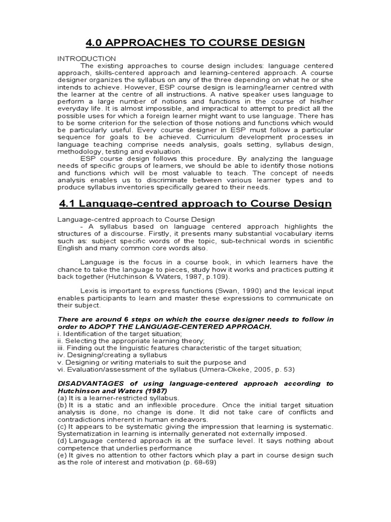 4.0 Approaches To Course Design | PDF | Learning | Competence (Human ...