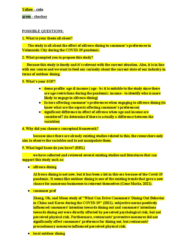 Possible Questions For Thesis Defense Pdf Restaurants Psychology