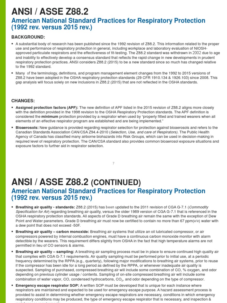 Ansi / Asse Z88.2: American National Standard Practices For Respiratory ...