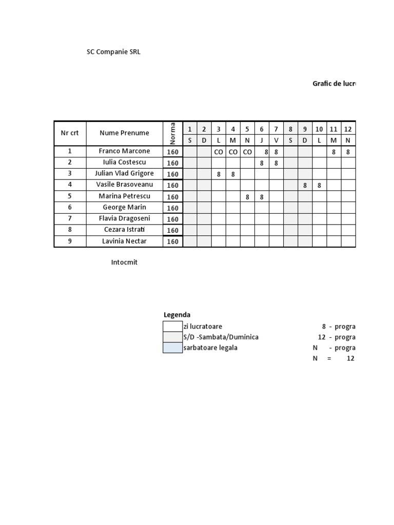 Pontaj 2022 Excel | PDF