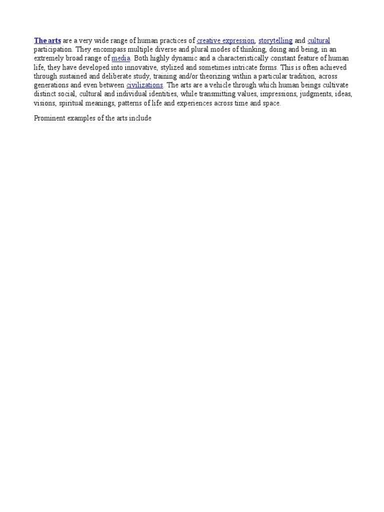 The Arts: Creative Expression Storytelling Cultural Media | PDF