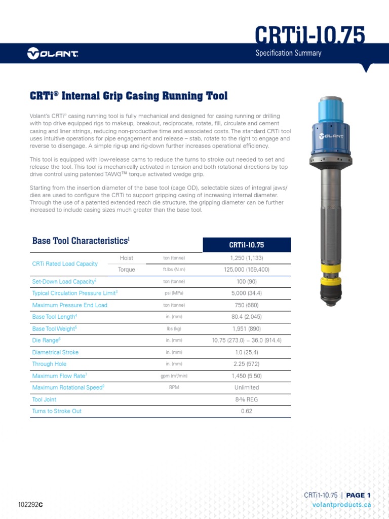Crti® Internal Grip Casing Running Tool | PDF | Casing (Borehole) | Torque