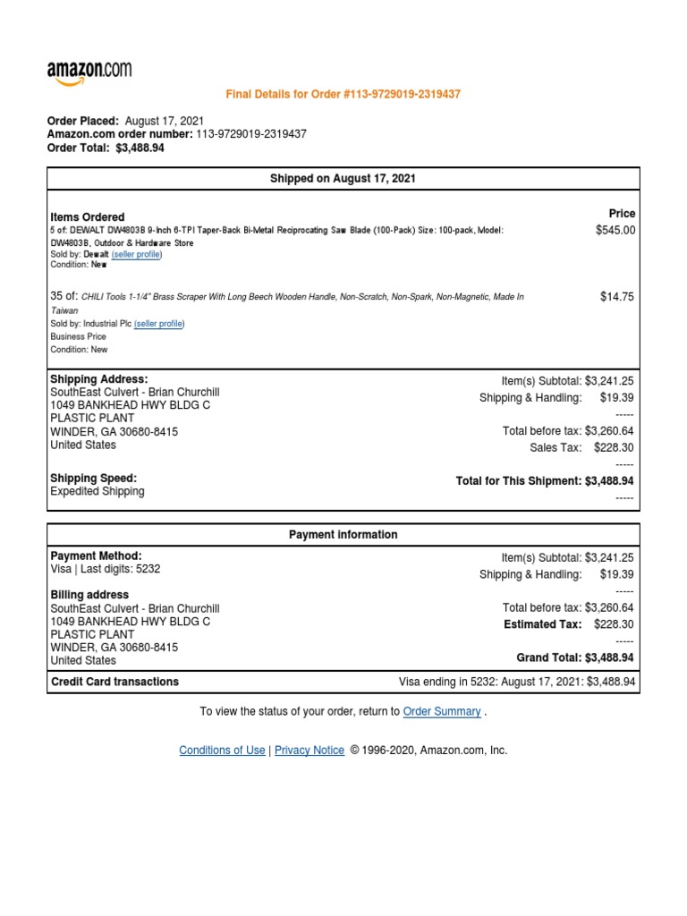Final Details For Order #113-9729019-2319437: (Seller Profile | PDF ...