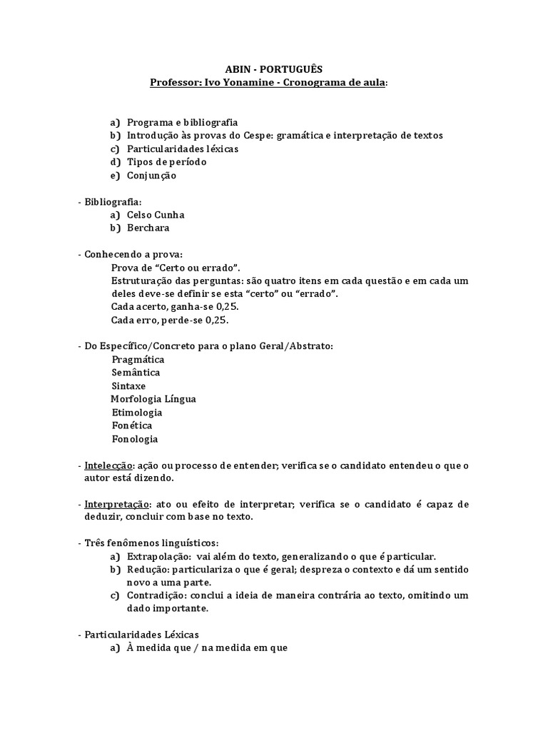 Caderno Compilado - Português ABIN | PDF | Assunto (gramática) | Pronome