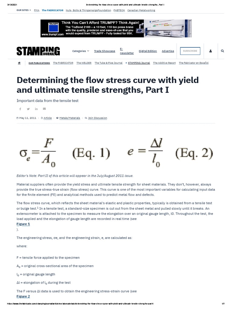 Determining The Flow Stress Curve With Yield and Ultimate Tensile ...