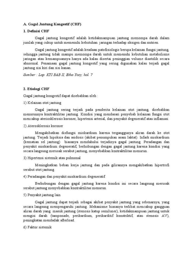 A. Gagal Jantung Kongestif (CHF) 1. Definisi CHF: Sumber: Lap. KTI BAB II, Etha Yosy, Hal. 7 | PDF