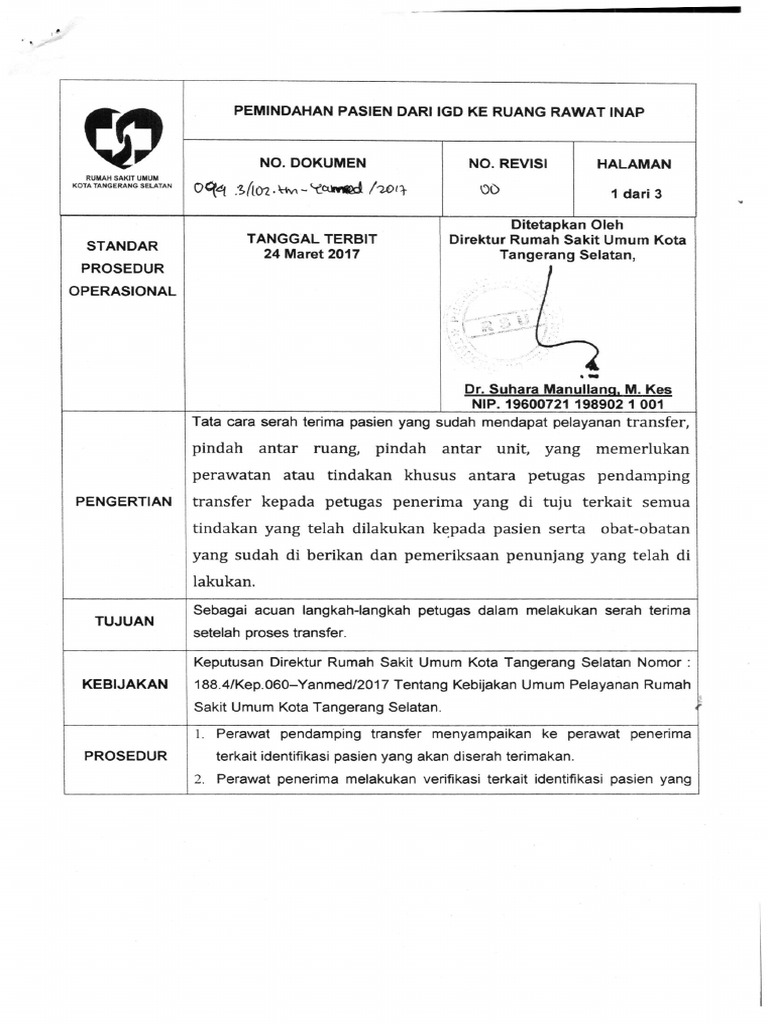 Pemindahan Pasien Dari IGD Ke Ranap | PDF