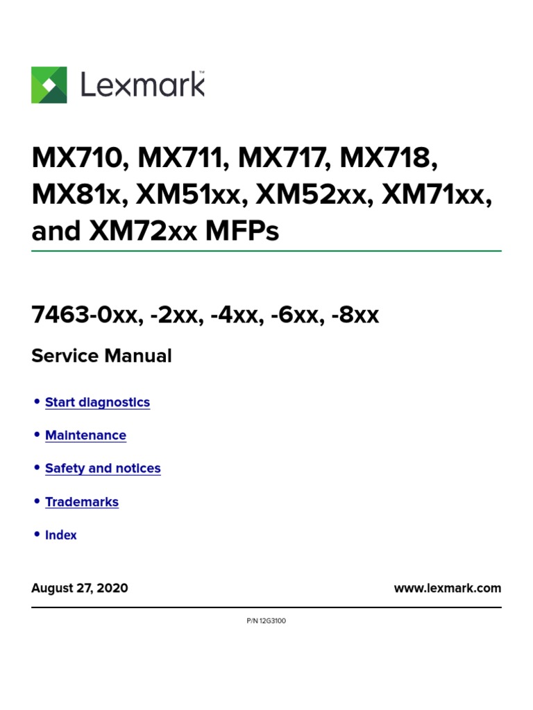 Lexmark Mx71x Mx81x Xm51xx Xm71xx Xm72xx MFP 7463 | PDF | Printer (Computing) | Image Scanner