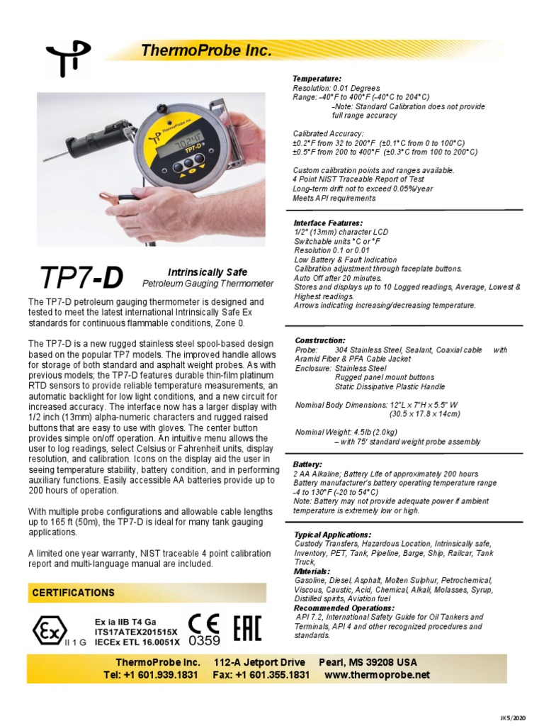 Thermoprobe Inc.: Intrinsically Safe | PDF | Calibration | Thermometer