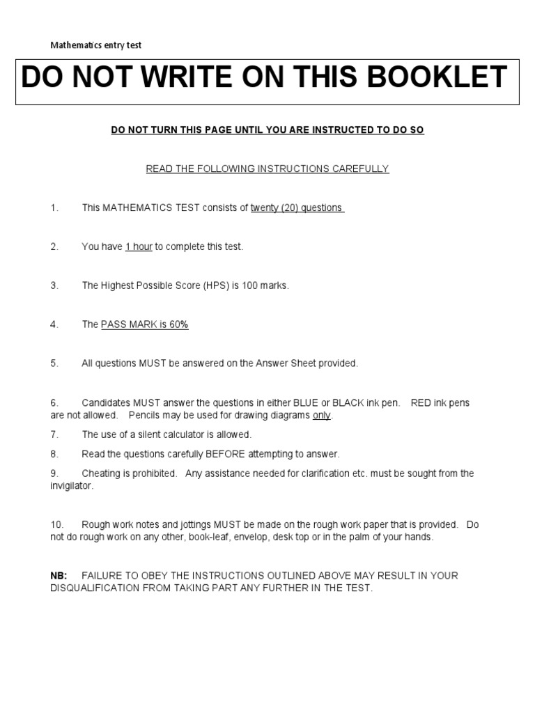 Maths Entry Test-1-3-1-1 | PDF | Area | Ratio