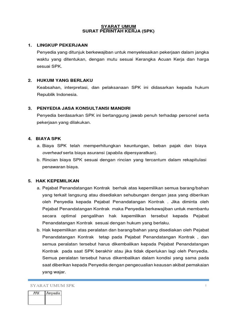 Syarat Umum Surat Perintah Kerja SPK | PDF | Pengelolaan Keuangan & Uang