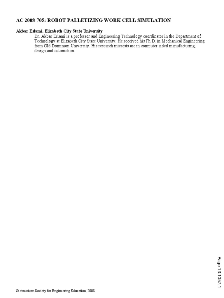 Ac 2008-705: Robot Palletizing Work Cell Simulation: Akbar Eslami ...