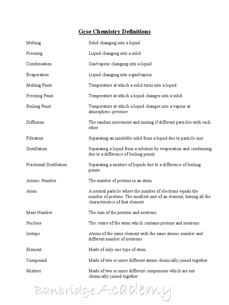 GCSE Chemistry Terminology Guide | PDF | Hydrocarbons | Chemical Reactions