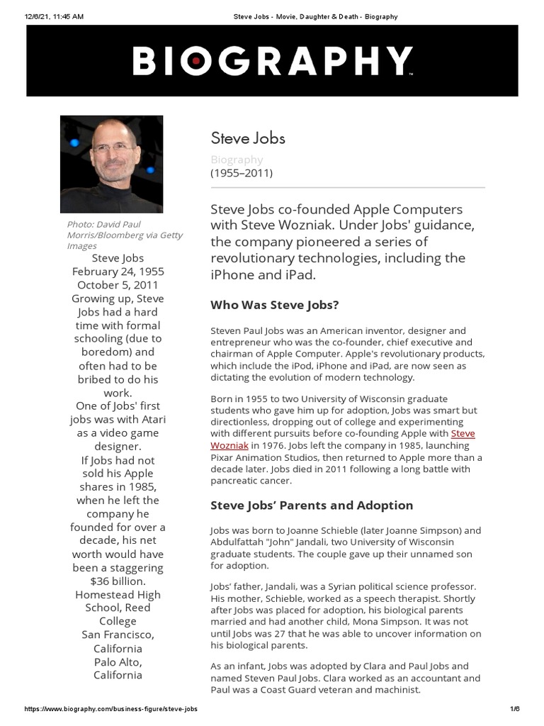 Steve Jobs Biography | PDF | Steve Jobs | Apple Inc.