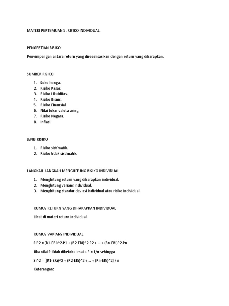 Rumus Risiko dan Return Individual | PDF | Bisnis