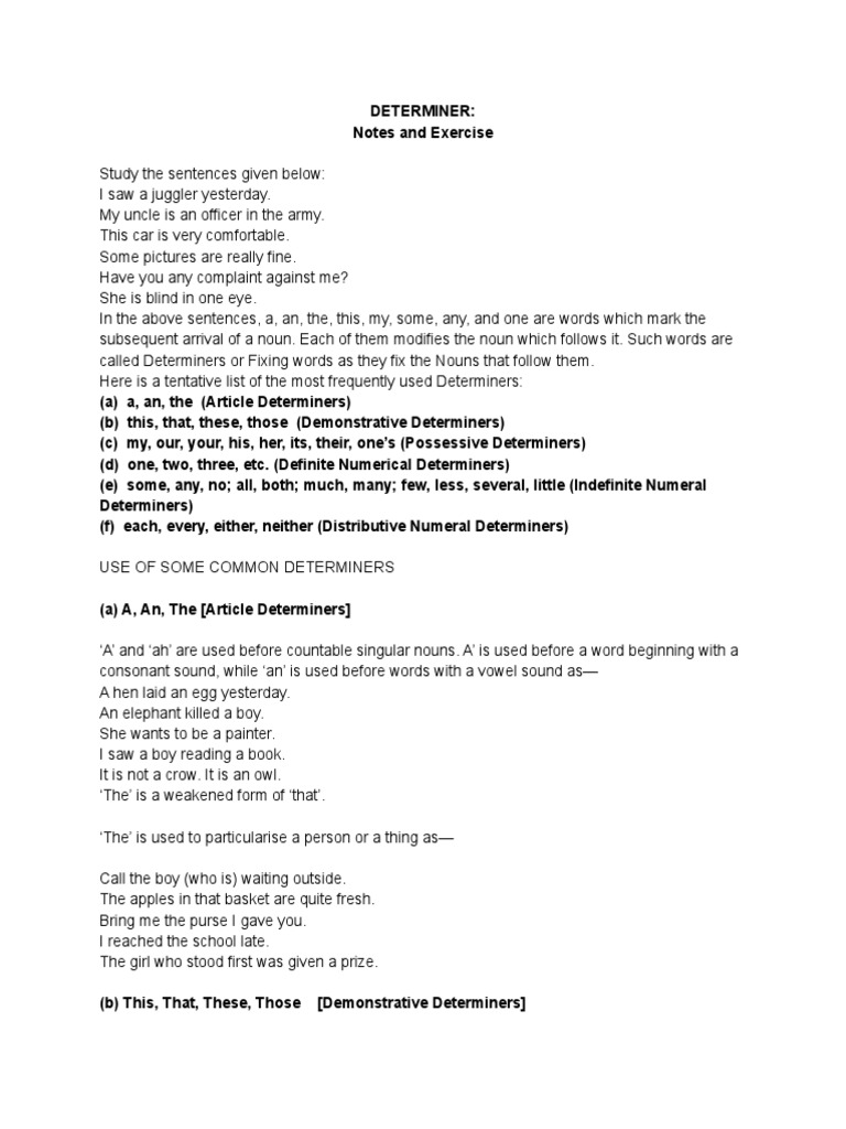 Determiners: A Comprehensive Guide to Common Determiners and Their ...