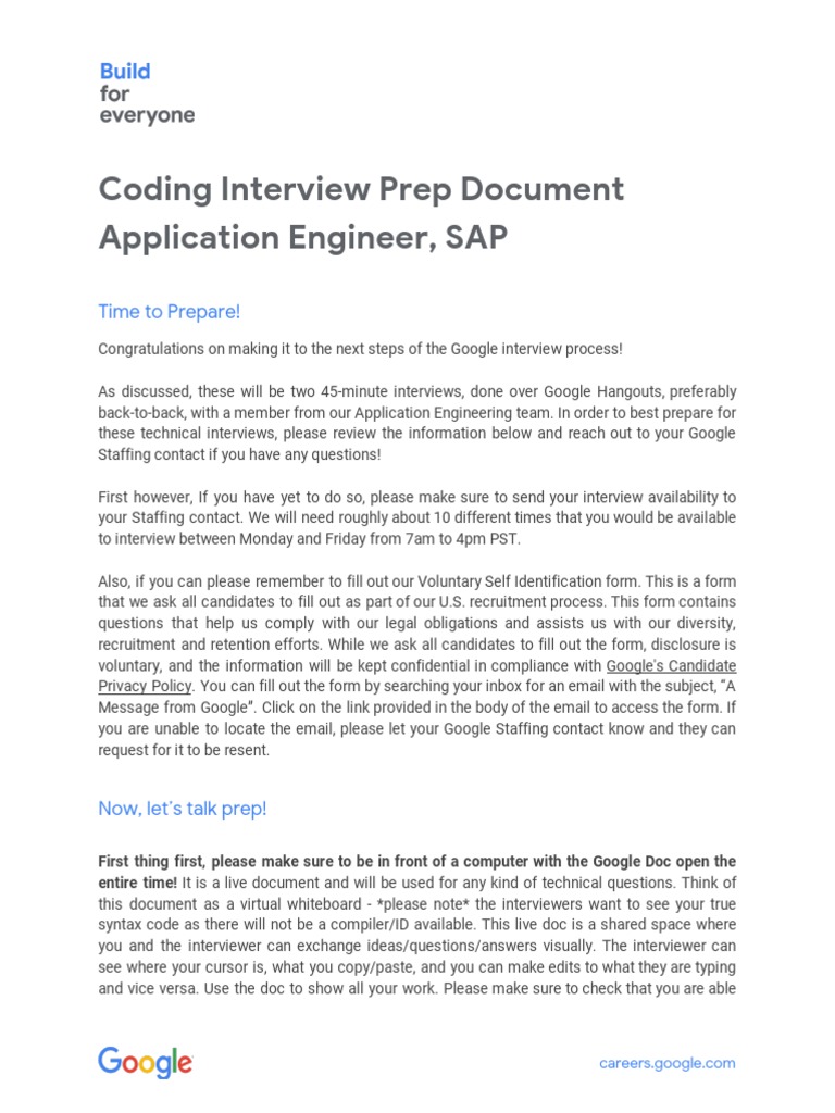 Coding Interview Prep Document Application Engineer, SAP: Time To ...