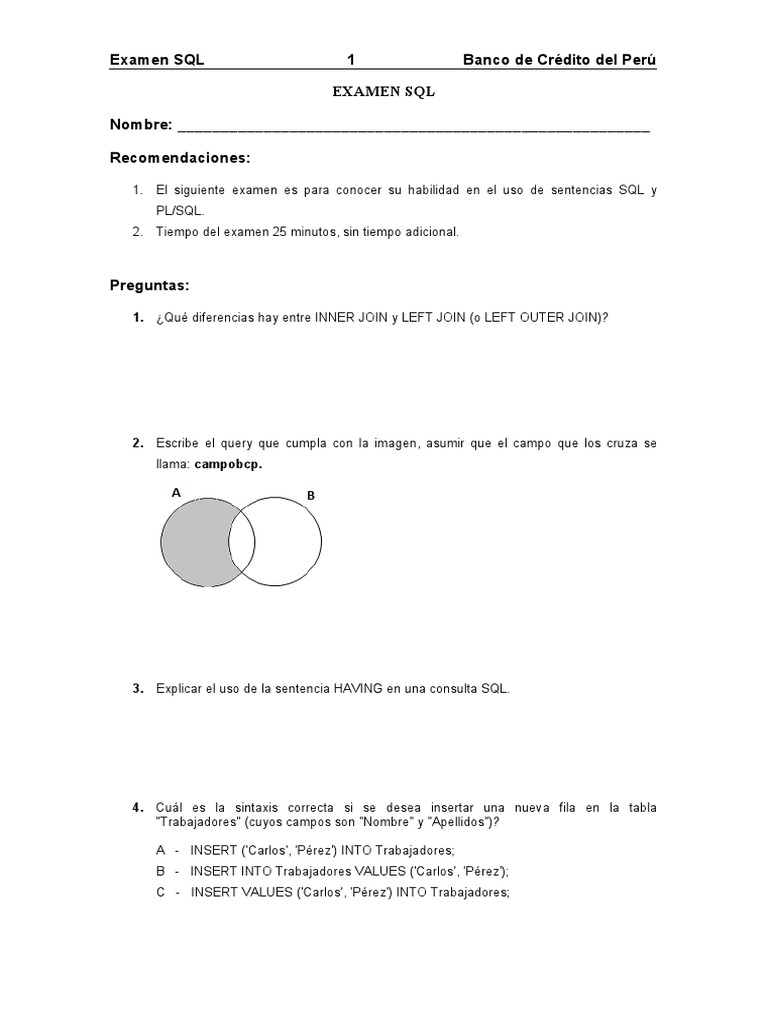 Prueba de SQL v2 | PDF | SQL | Informática