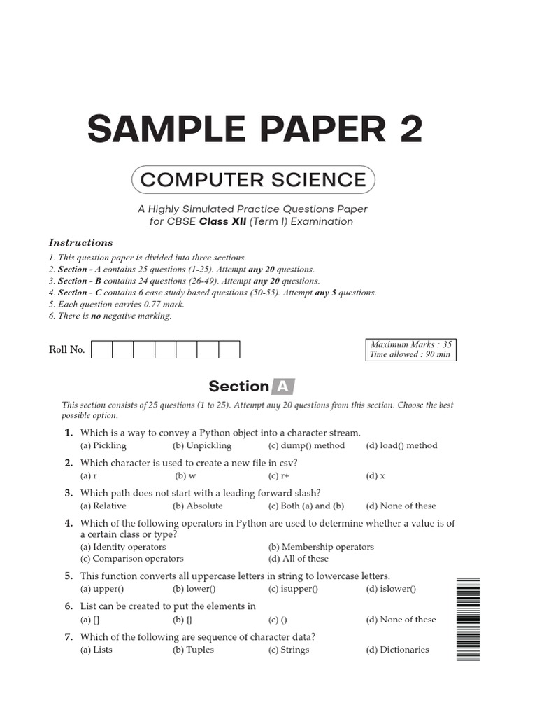 Sample Paper 2: Computer Science | Pdf | Computer Programming | Computing