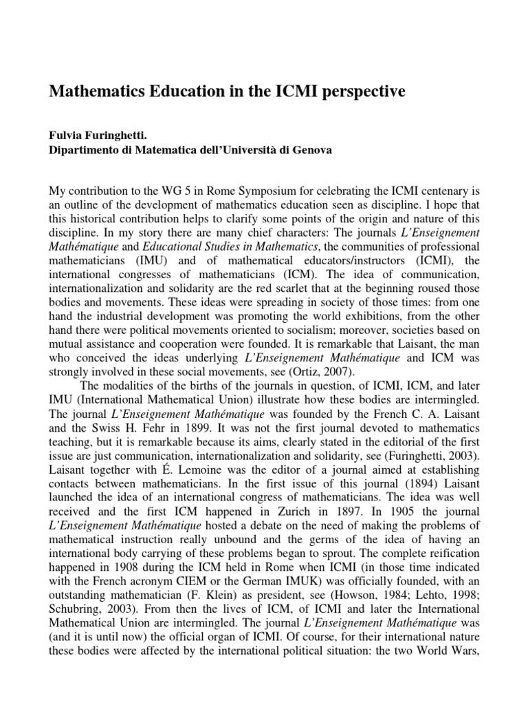 Mathematics Education in The ICMI Perspective: Fulvia Furinghetti ...