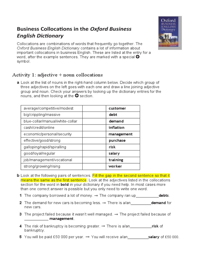 English Dictionary: Business Collocations in The Oxford Business | PDF ...