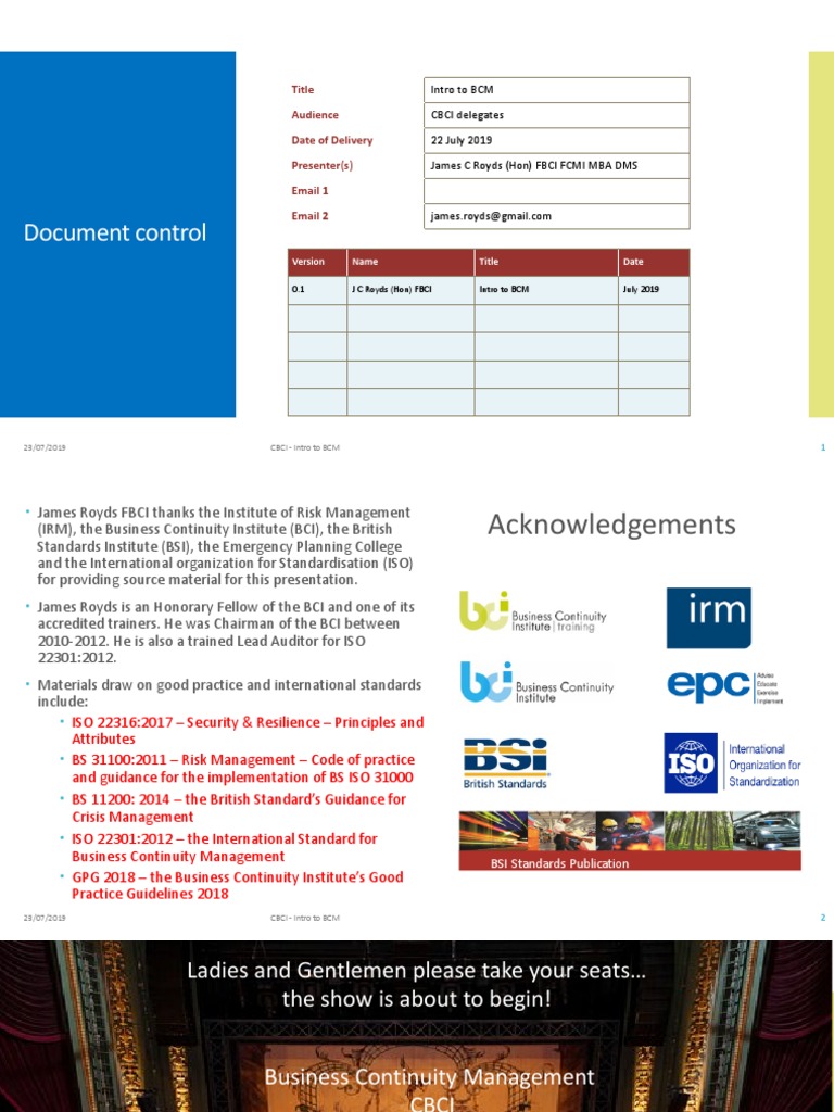 BCT CBCI - Intro To BCM - Handout | PDF | Risk | Safety