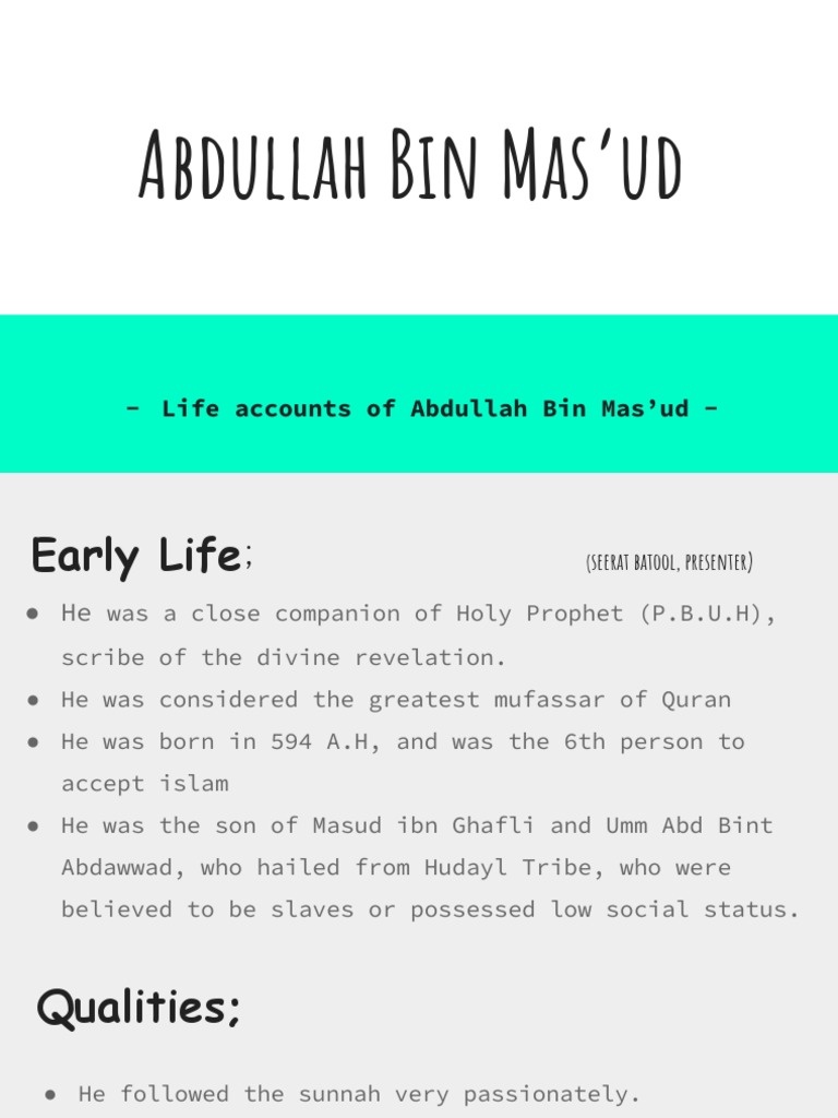 All You Need To Know About Abdullah Ibn Masud | PDF | Muhammad | Quran