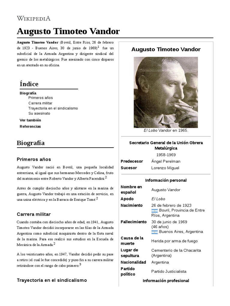 Augusto Timoteo Vandor | PDF | Argentina