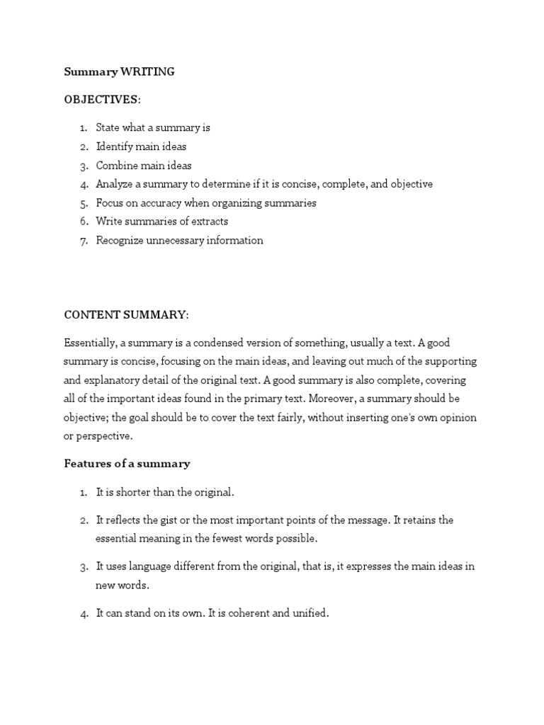 Summary WRITING Objectives | PDF | Writers | Intention