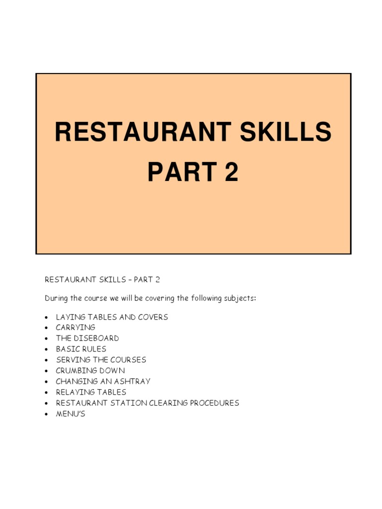 Essential Restaurant Service Skills | PDF | Tableware | Menu