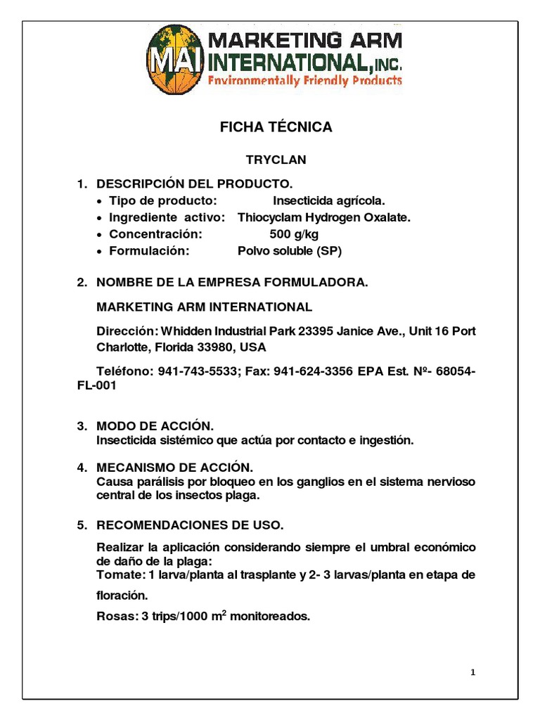 Ficha Técnica del Insecticida Tryclan | PDF | Plaga (organismo) | Arroz