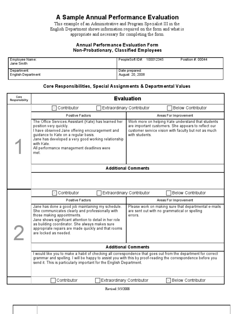 Performance Evaluation Sample | Performance Appraisal | Proofreading ...