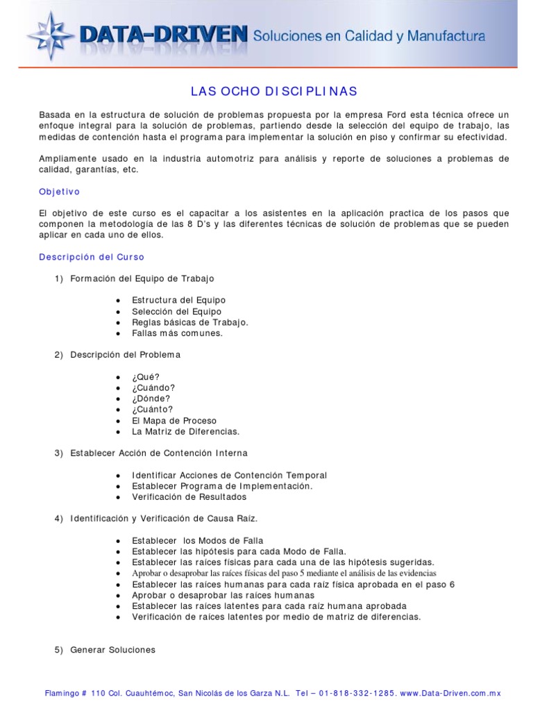 8D Curso de Las 8 Diciplinas | PDF | Evaluación | Aprendizaje