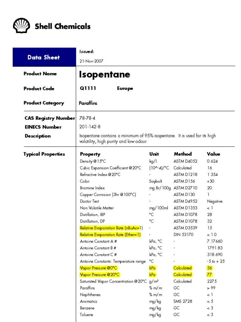 Isopentane Shell Chemicals | PDF | Combustion | Distillation