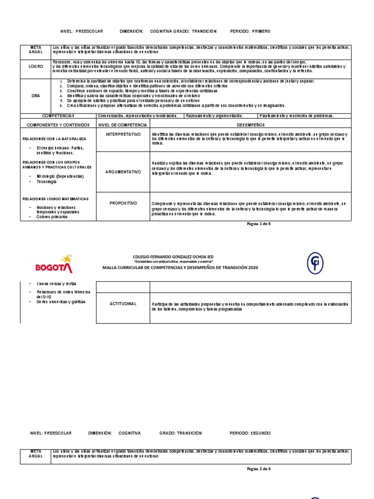 Malla Curricular Transicion | PDF | Educación de la primera infancia | Matemáticas
