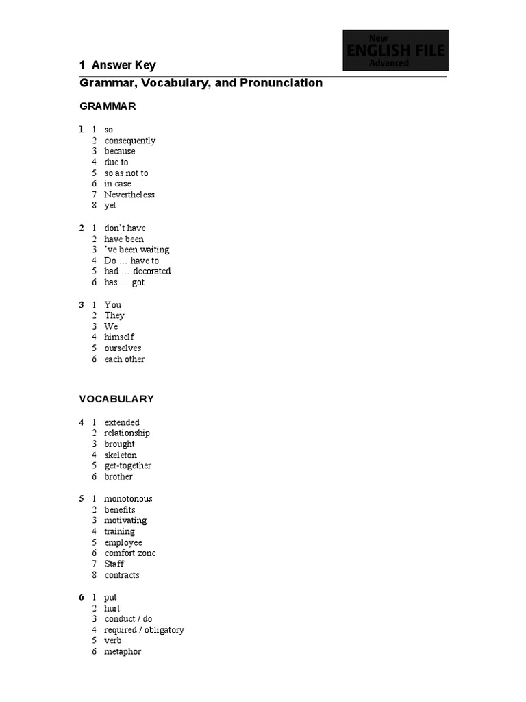 1 Answer Key Grammar, Vocabulary, and Pronunciation | PDF | Speech ...