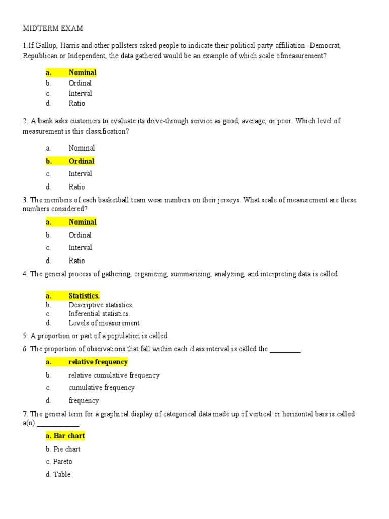 Midterm Exam | PDF | Skewness | Mean