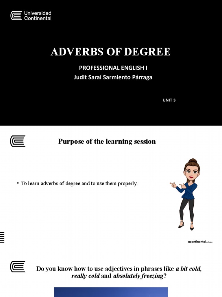 Adverbs of Degree: Professional English I Judit Saraí Sarmiento Párraga ...