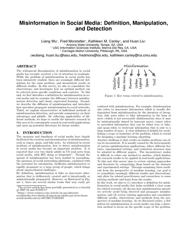 Social Media Misinformation: Definition, Manipulation, and Detection ...