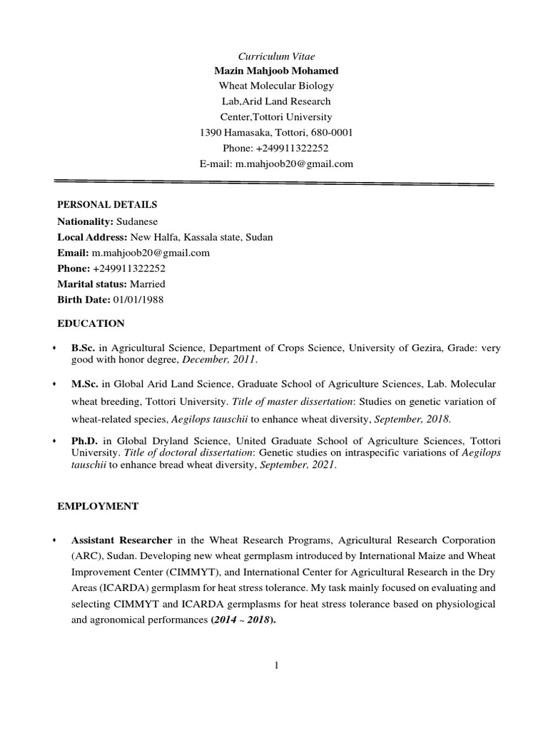 CV Final | PDF | Wheat | Plant Breeding