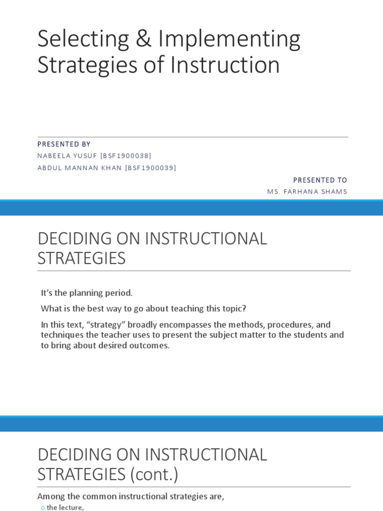 Selecting and Implementing Strategies of Instruction | PDF | Teachers ...