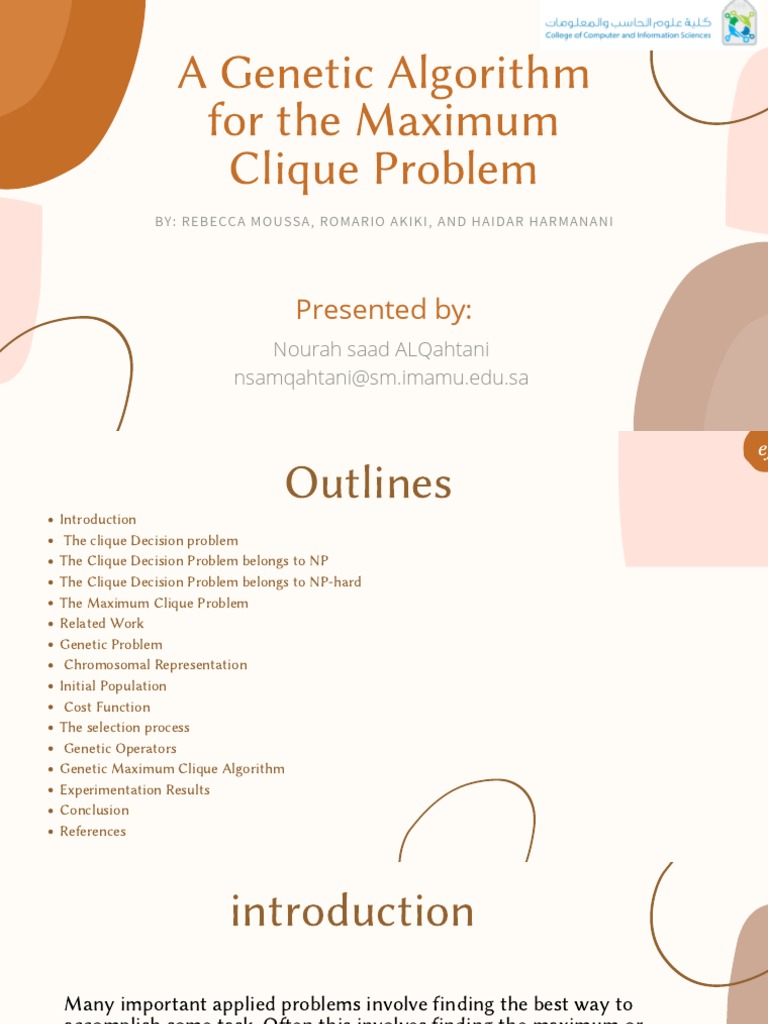 A Genetic Algorithm For The Maximum Clique Problem | PDF | Genetic Algorithm | Algorithms And ...