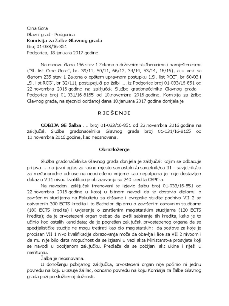 Komisija Za Žalbe Glavnog Grada | PDF