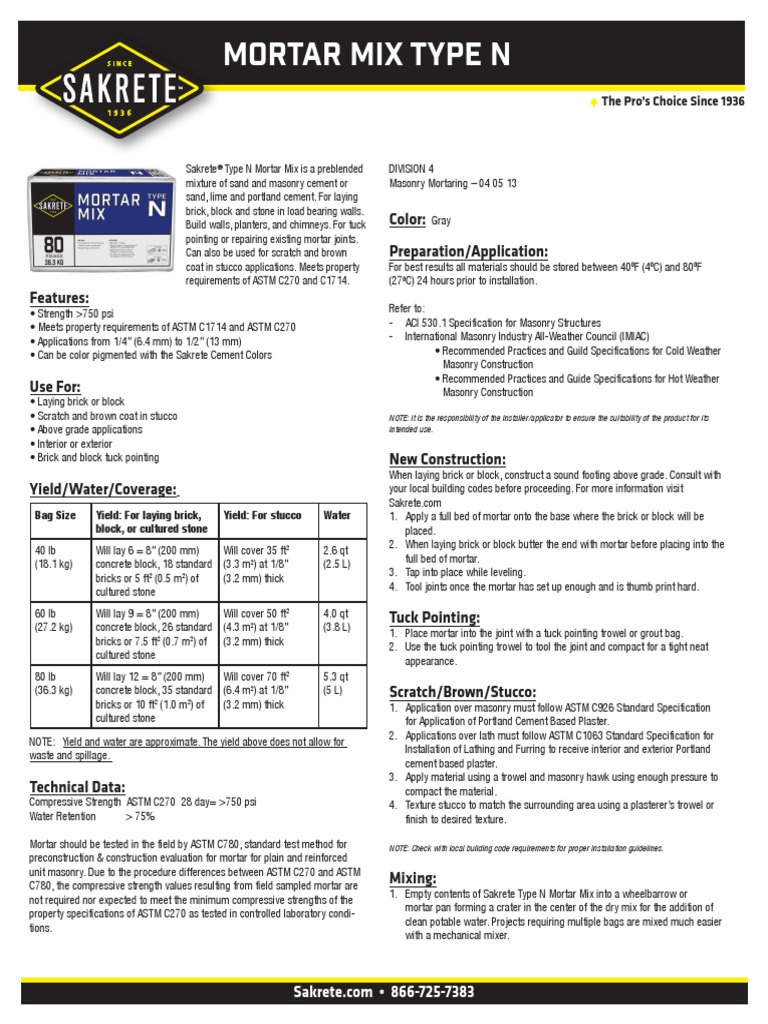 Type N Mortar Mix | PDF | Mortar (Masonry) | Masonry