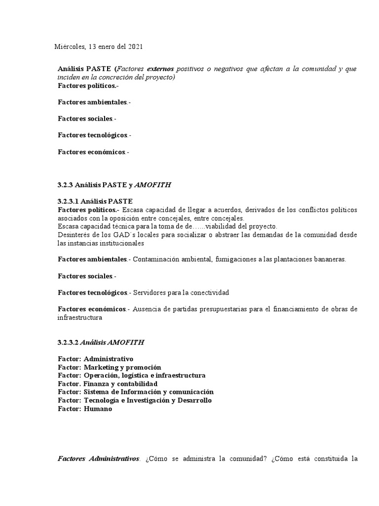 Análisis PASTE Y AMOFITH | PDF | Logística | Infraestructura