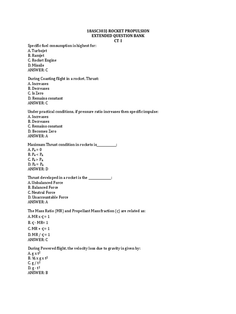 18Asc303J-Rocket Propulsion Extended Question Bank Ct-I: e e A e A e A ...