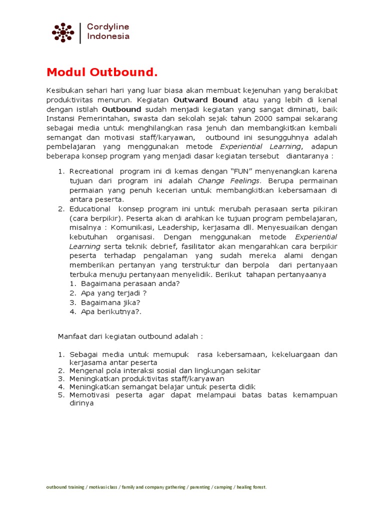 Modul Outbound CORDYLINE INDONESIA | PDF