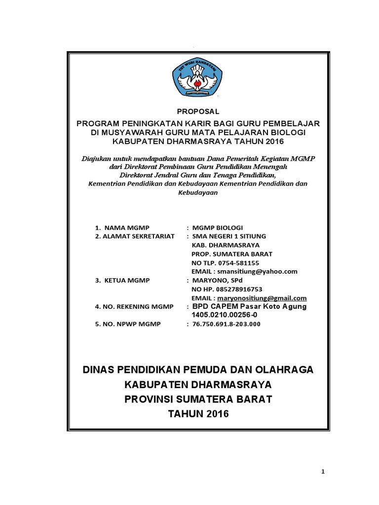 Proposal MGMP Biologi Dharmasraya Sumbar Ok | PDF